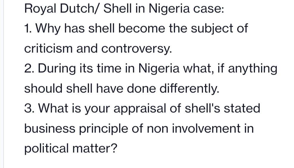 Solved Royal Dutch/ Shell in Nigeria case: 1. Why has shell | Chegg.com