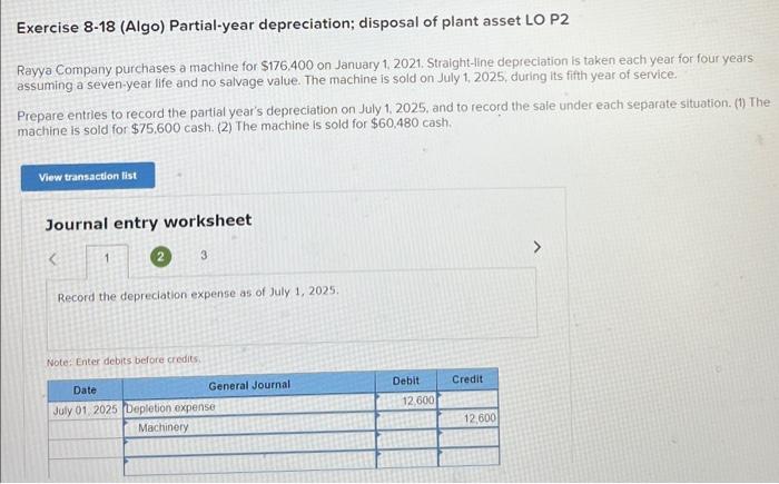 Solved Exercise 8-18 (Algo) Partial-year depreciation; | Chegg.com