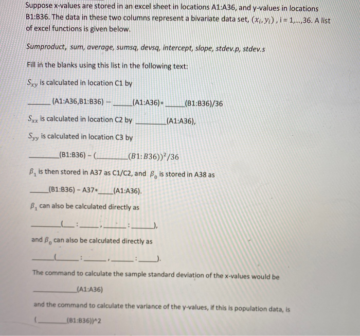 Solved Suppose x-values are stored in an excel sheet in | Chegg.com