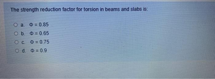 Solved The strength reduction factor for torsion in beams | Chegg.com