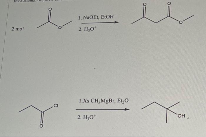 Solved Mechan 1. NaOEt, EtOH 2 mol 2. H2O 1.Xs CH2MgBr, Et20 | Chegg.com