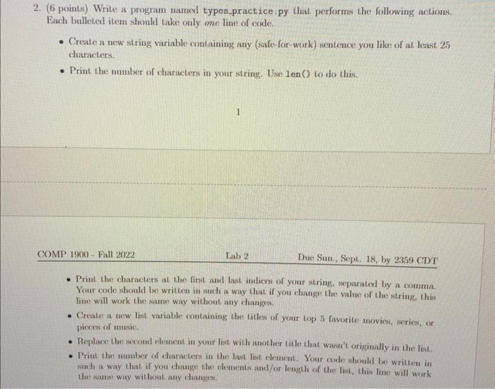 Solved 2. (6 points) Write a program named types_practice.py | Chegg.com