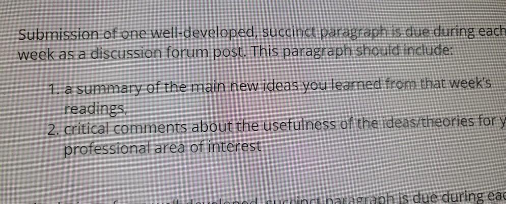 Submission of one well-developed, succinct paragraph | Chegg.com