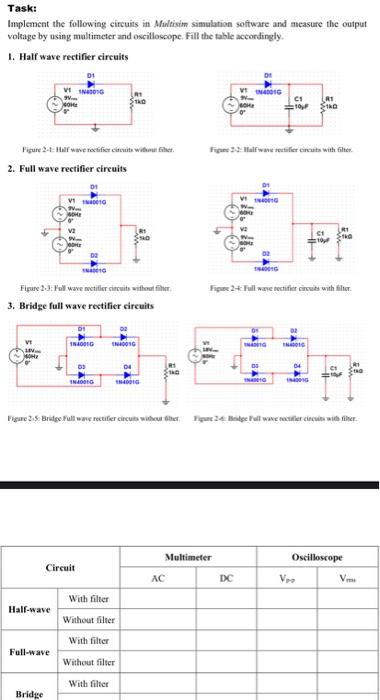 Task: Implement the following circuits in Multisim | Chegg.com Task: Implement the following circuits in Multisim | Chegg.com