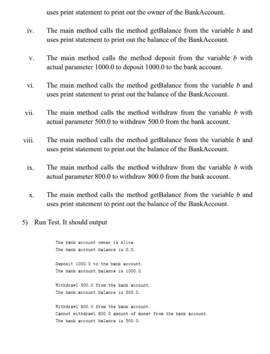 Solved 1) UML class diagram of class BankAccount (which | Chegg.com