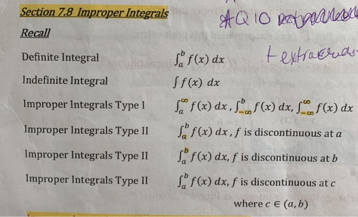Solved AQ10 ptaE textractua Section 7,8 Improper Integrals 1 | Chegg.com