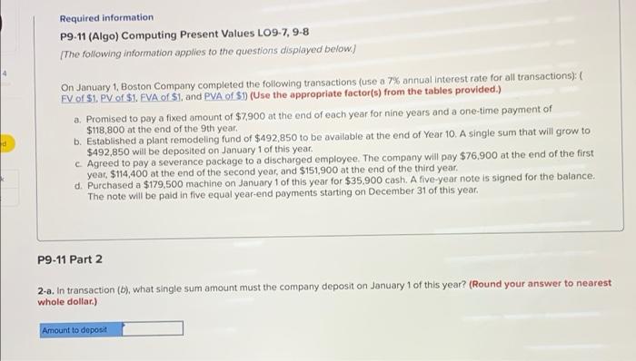Solved Required information P9-11 (Algo) Computing Present | Chegg.com