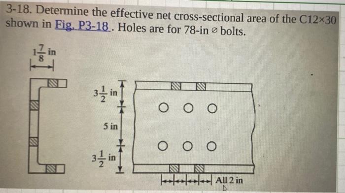 Solved 3-18. Determine the effective net cross-sectional | Chegg.com
