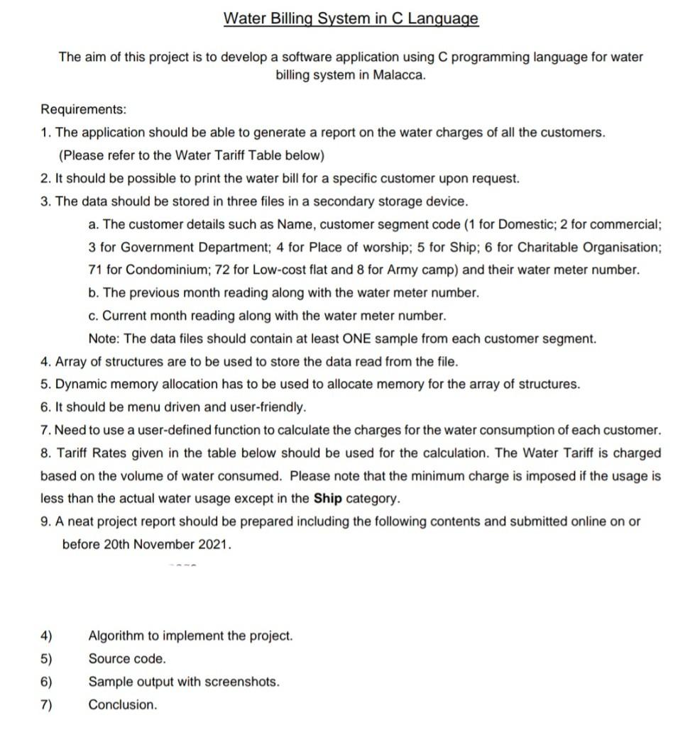 Solved Water Billing System in C Language The aim of this | Chegg.com