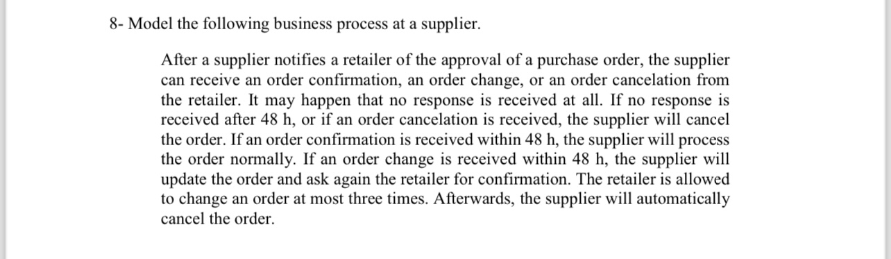Solved 8- ﻿Model the following business process at a | Chegg.com