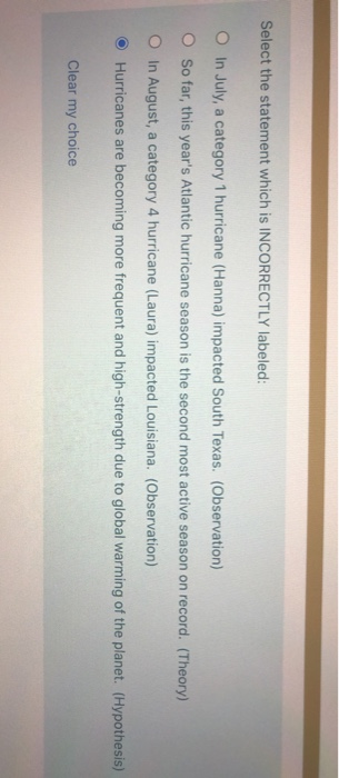 Solved Select the statement which is INCORRECTLY labeled: In | Chegg.com