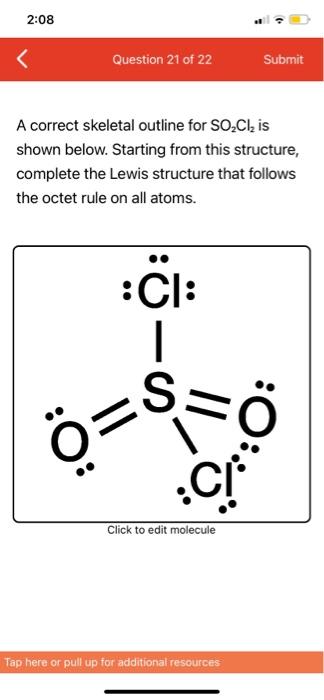 Solved A correct skeletal outline for SO2Cl2 is shown below. | Chegg.com