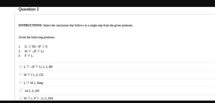 Solved Question 1INSTRUCTIONS: Select the conclusion that | Chegg.com
