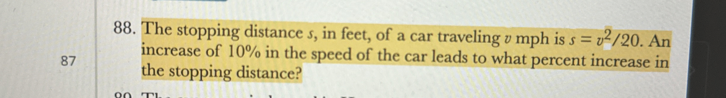 Solved The stopping distance s, ﻿in feet, of a car traveling | Chegg.com