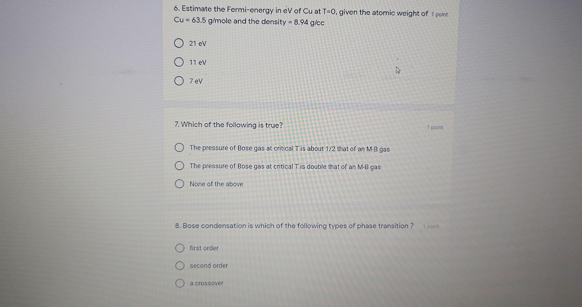 Solved 6. Estimate the Fermi-energy in eV of Cu at T=0, | Chegg.com