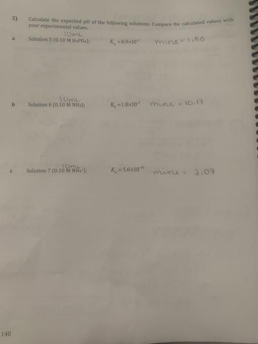 Solved 2) Calculate the expected pH of the following | Chegg.com