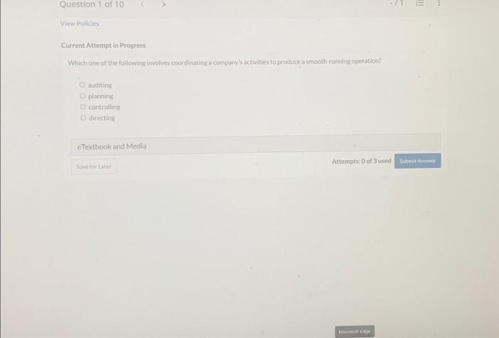 Solved Question 1 of 10 View Policies Current Attempt in | Chegg.com