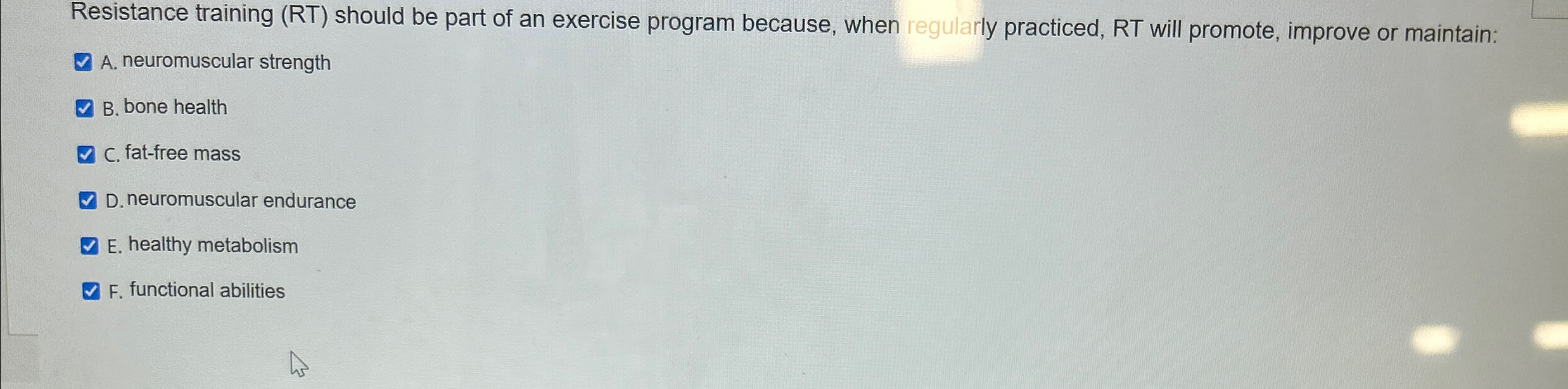 Solved Resistance training ( RT ) ﻿should be part of an | Chegg.com