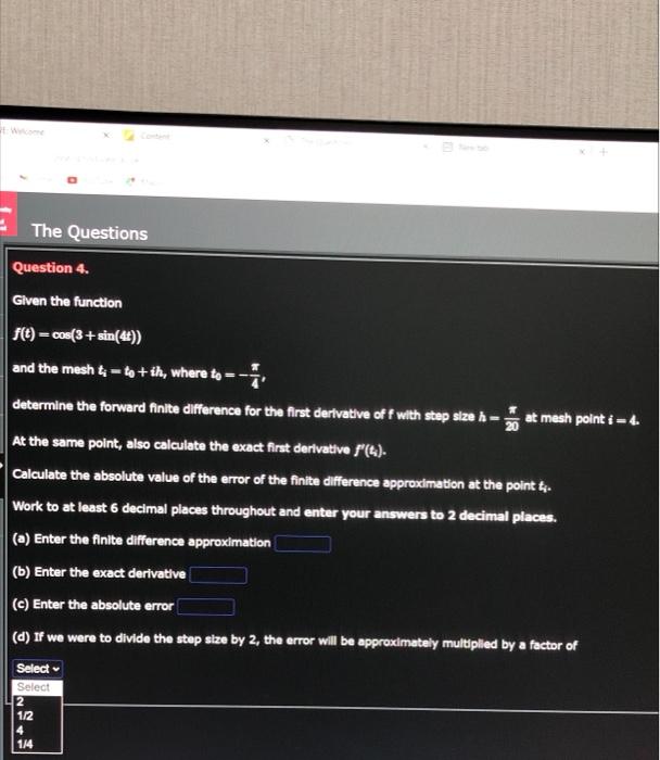 Solved Given the function f(t)=cos(3+sin(4t)) and the mesh | Chegg.com