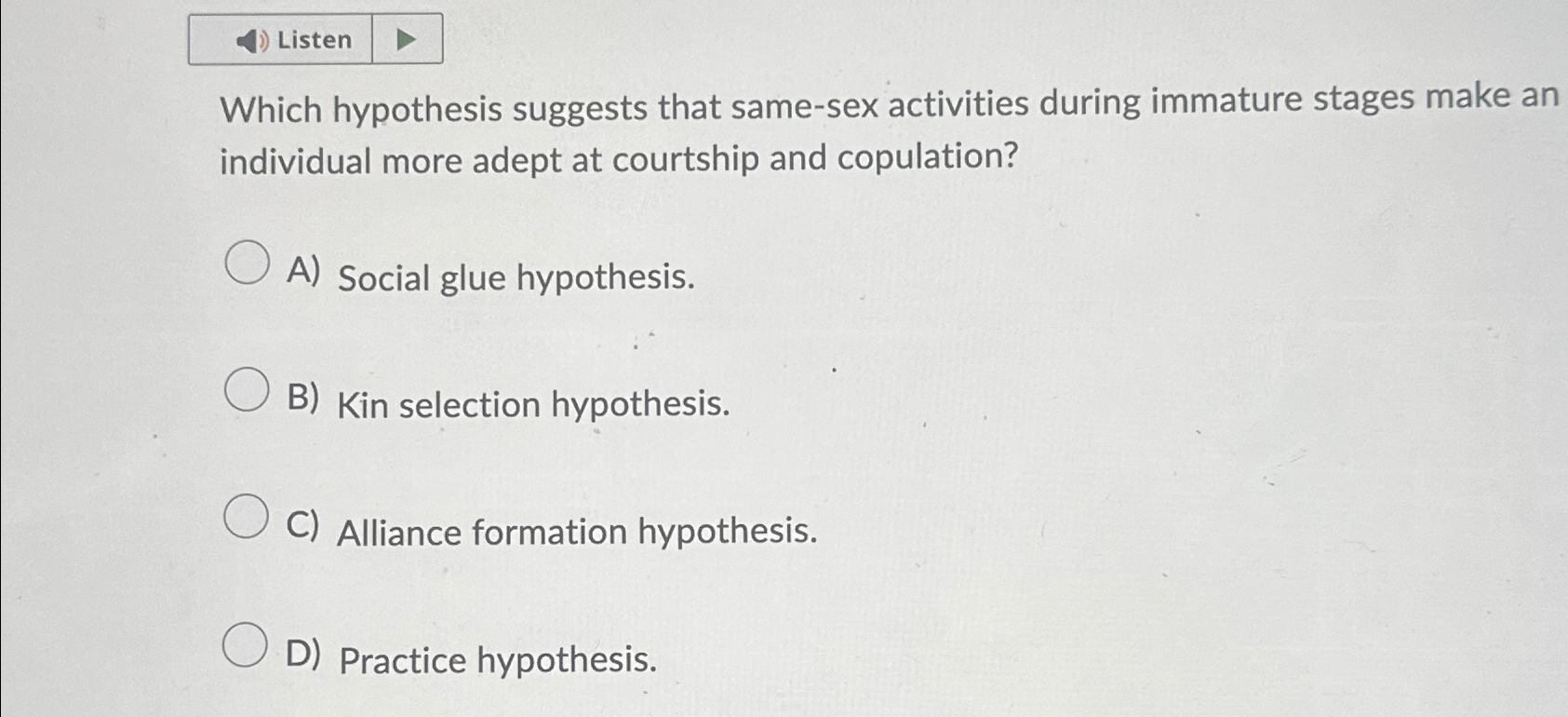 Solved Listenwhich Hypothesis Suggests That Same Sex