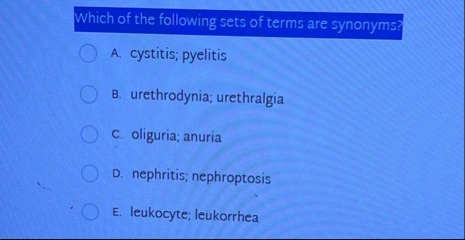 Solved Which of the following sets of terms are synonyms?A. | Chegg.com