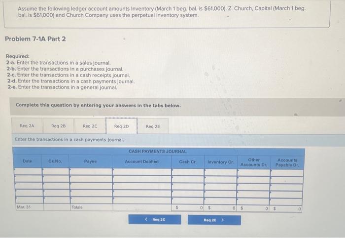 Solved Problem 7-1A Special journals, subsidiary ledgers, | Chegg.com