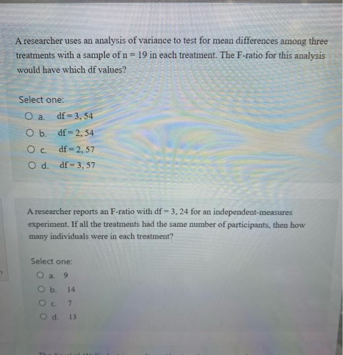 Solved A researcher uses an analysis of variance to test for | Chegg.com