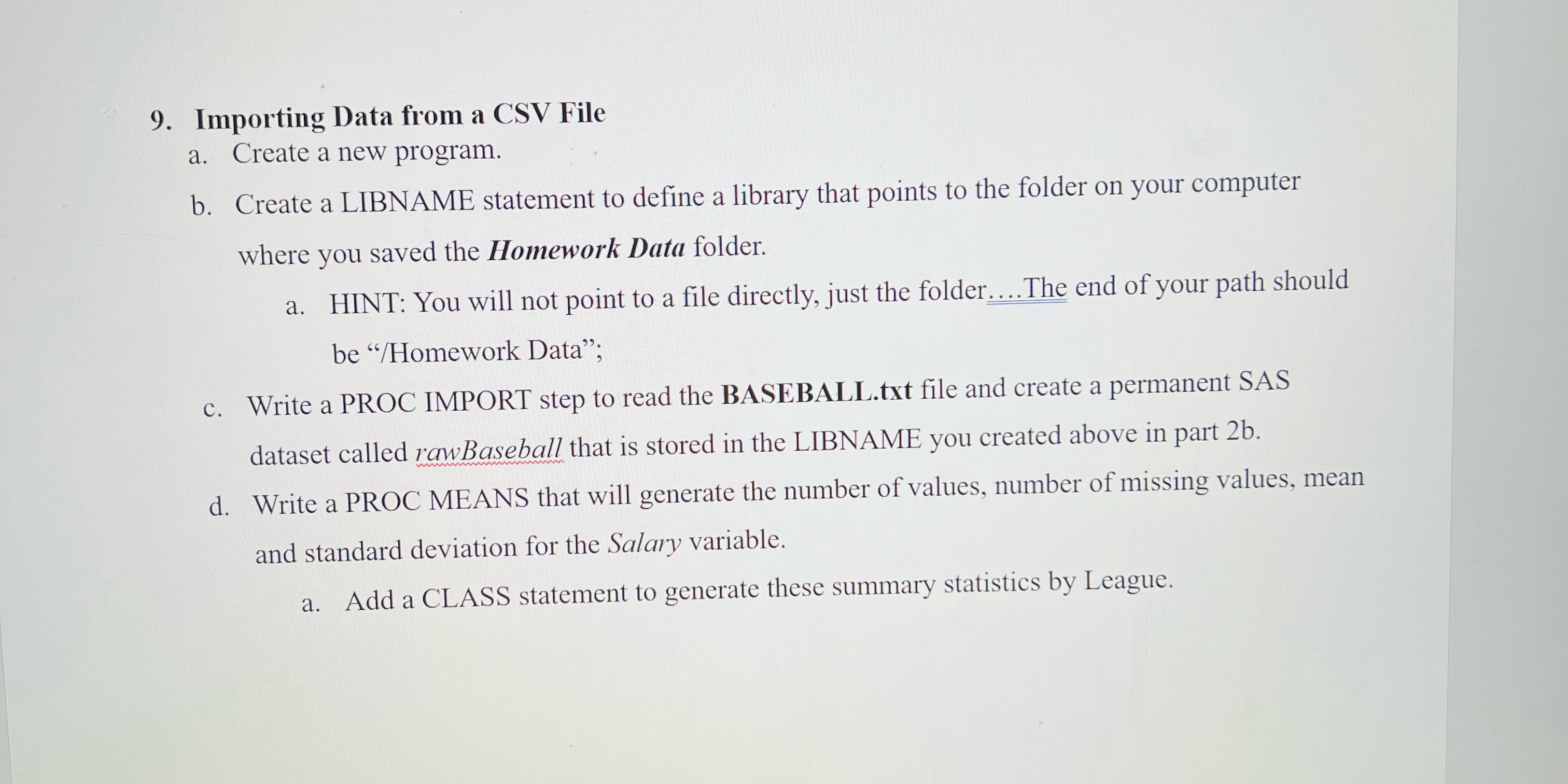 Solved Importing Data from a CSV Filea. ﻿Create a new | Chegg.com