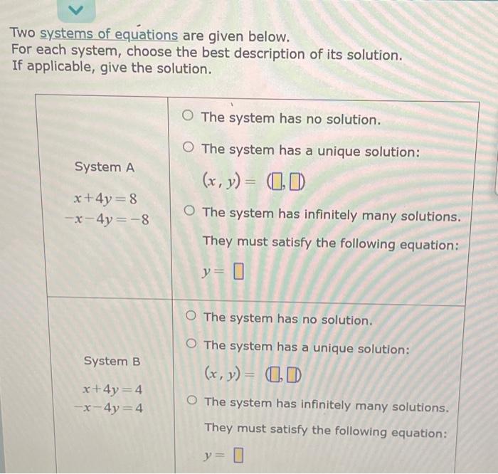 Solved Two systems of equations are given below. For each | Chegg.com