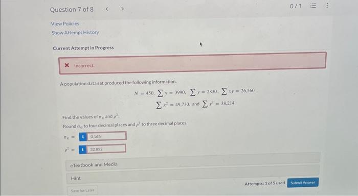 Solved A population data set produced the following | Chegg.com