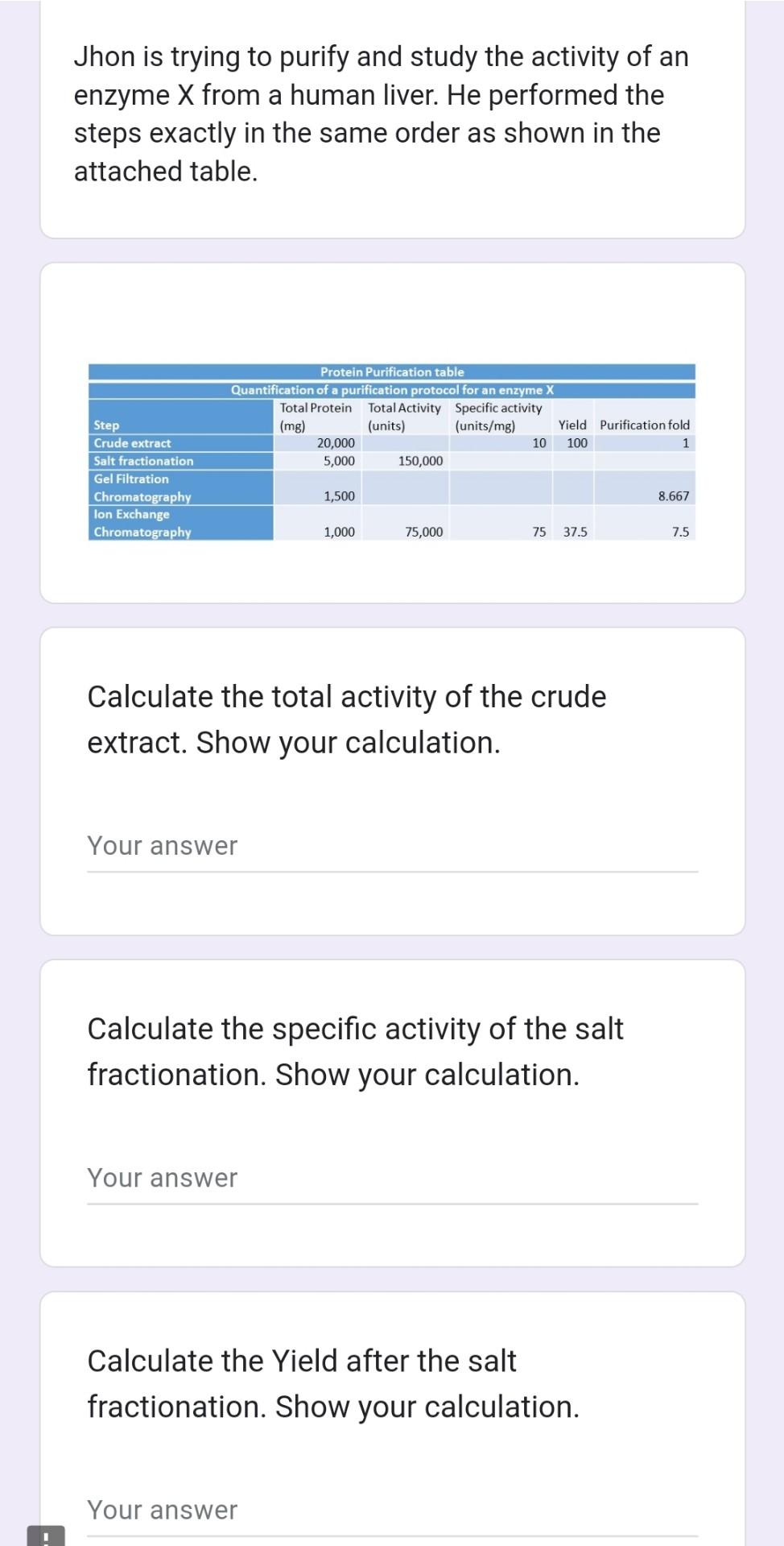 Solved Calculate the purification fold after the salt | Chegg.com