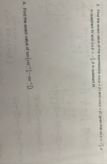 Solved Find the exact value of the expressions sin(α β) ﻿and | Chegg.com