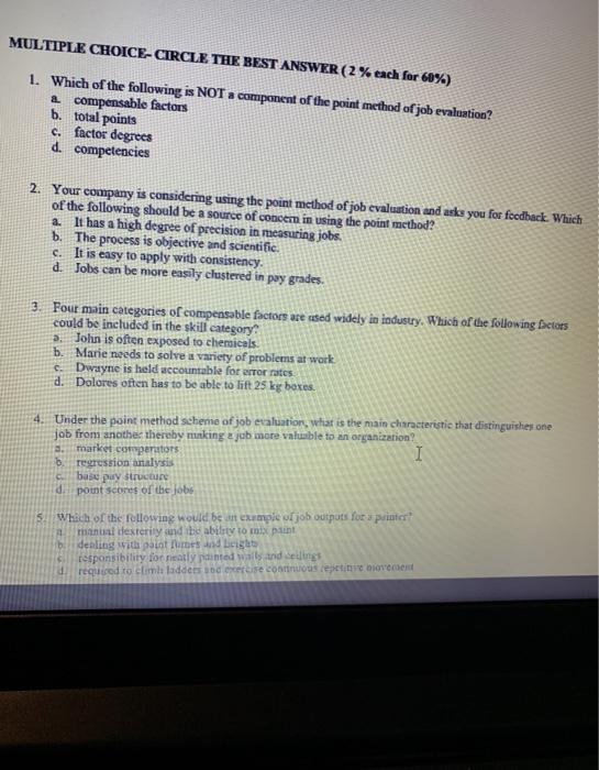 Solved MULTIPLE CHOICE-CIRCLE THE BEST ANSWER (2% each for | Chegg.com