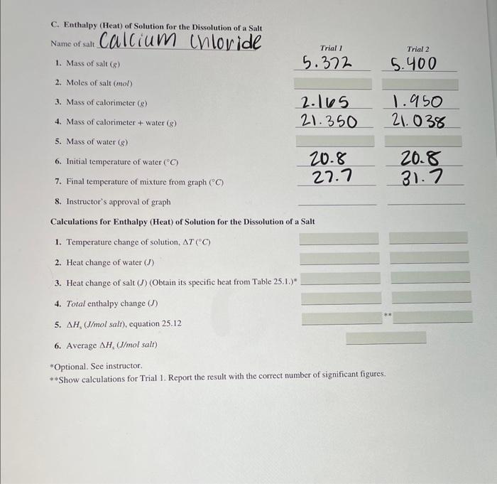 Solved C. Enthalpy (Heat) of Solution for the Dissolution of | Chegg.com