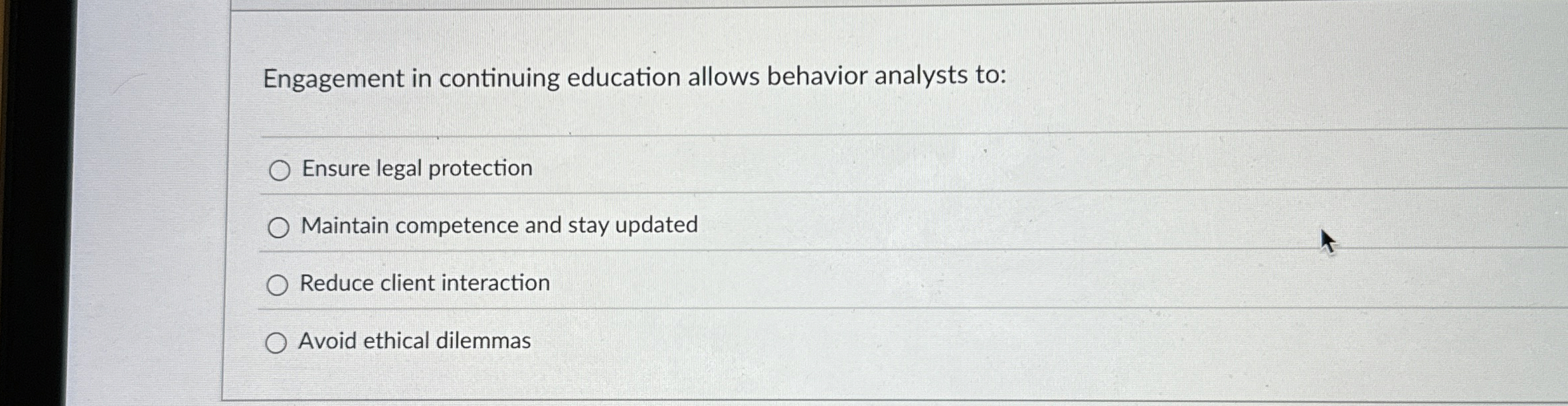 Solved Engagement in continuing education allows behavior | Chegg.com