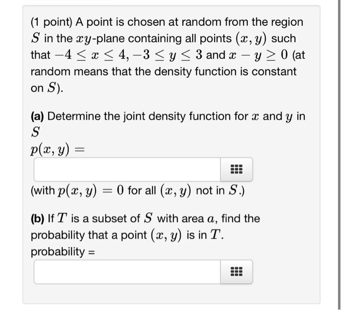 Solved (1 point) A point is chosen at random from the region | Chegg.com