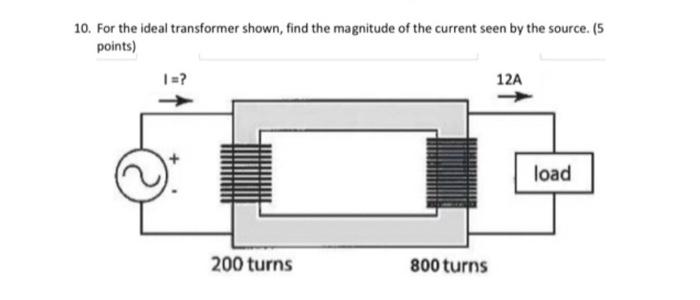 Solved 10. For the ideal transformer shown, find the | Chegg.com