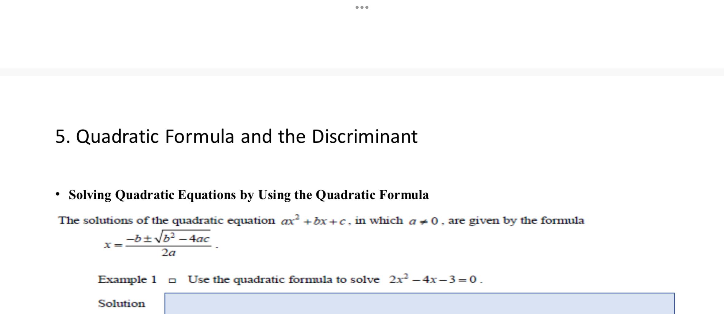 Solved Quadratic Formula and the DiscriminantSolving | Chegg.com