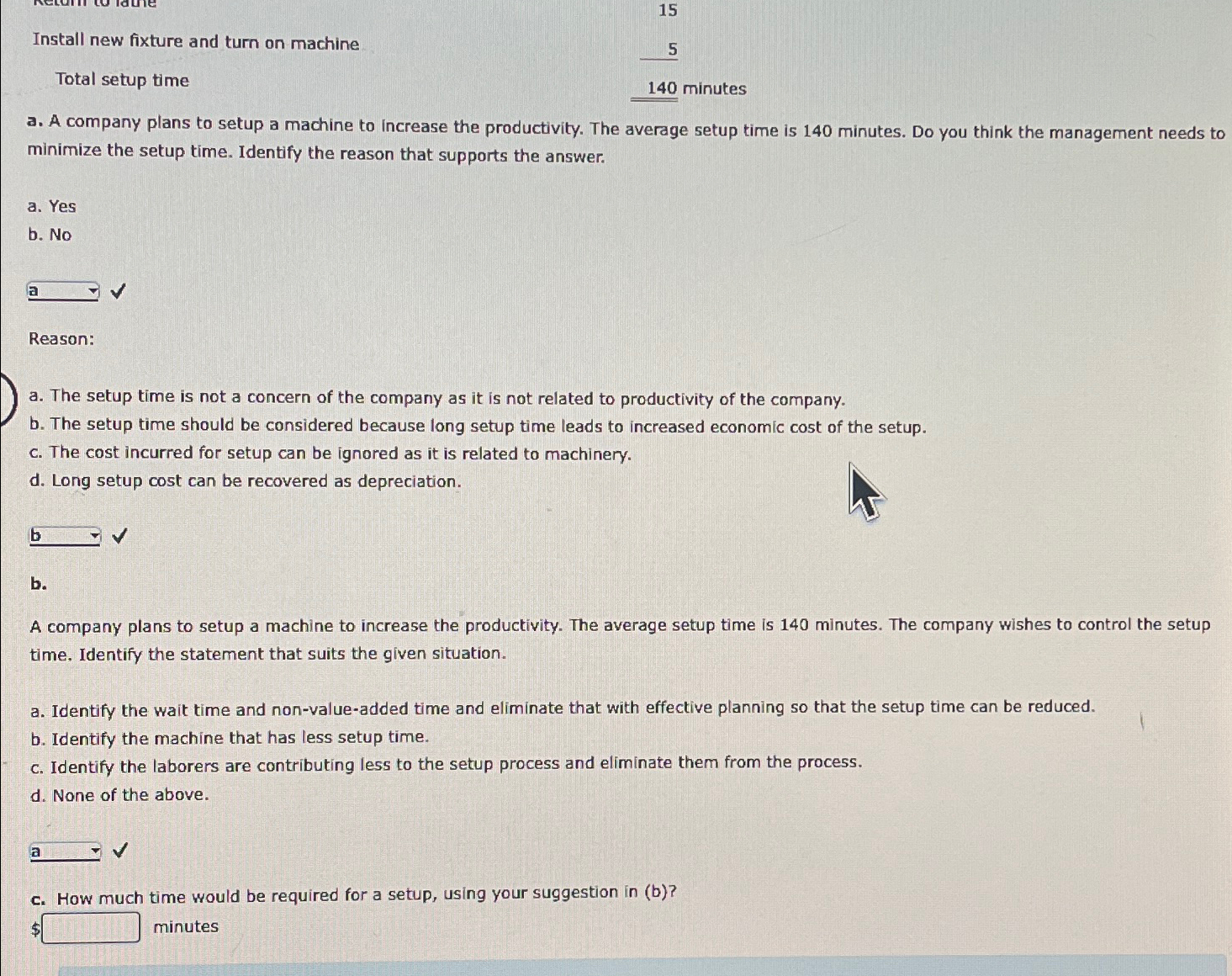 Solved Install new fixture and turn on machine15Total setup | Chegg.com