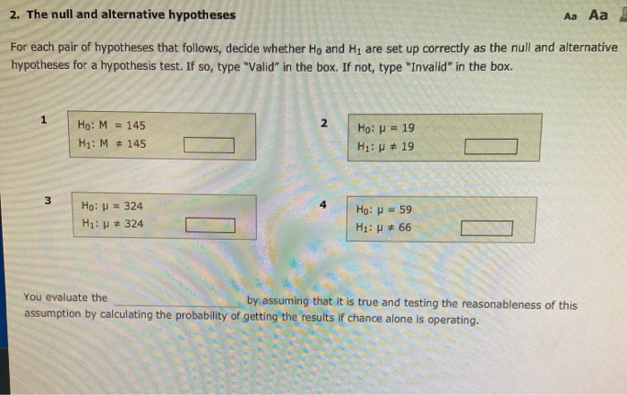 Solved 2. The null and alternative hypotheses Aa Aa 1 For | Chegg.com