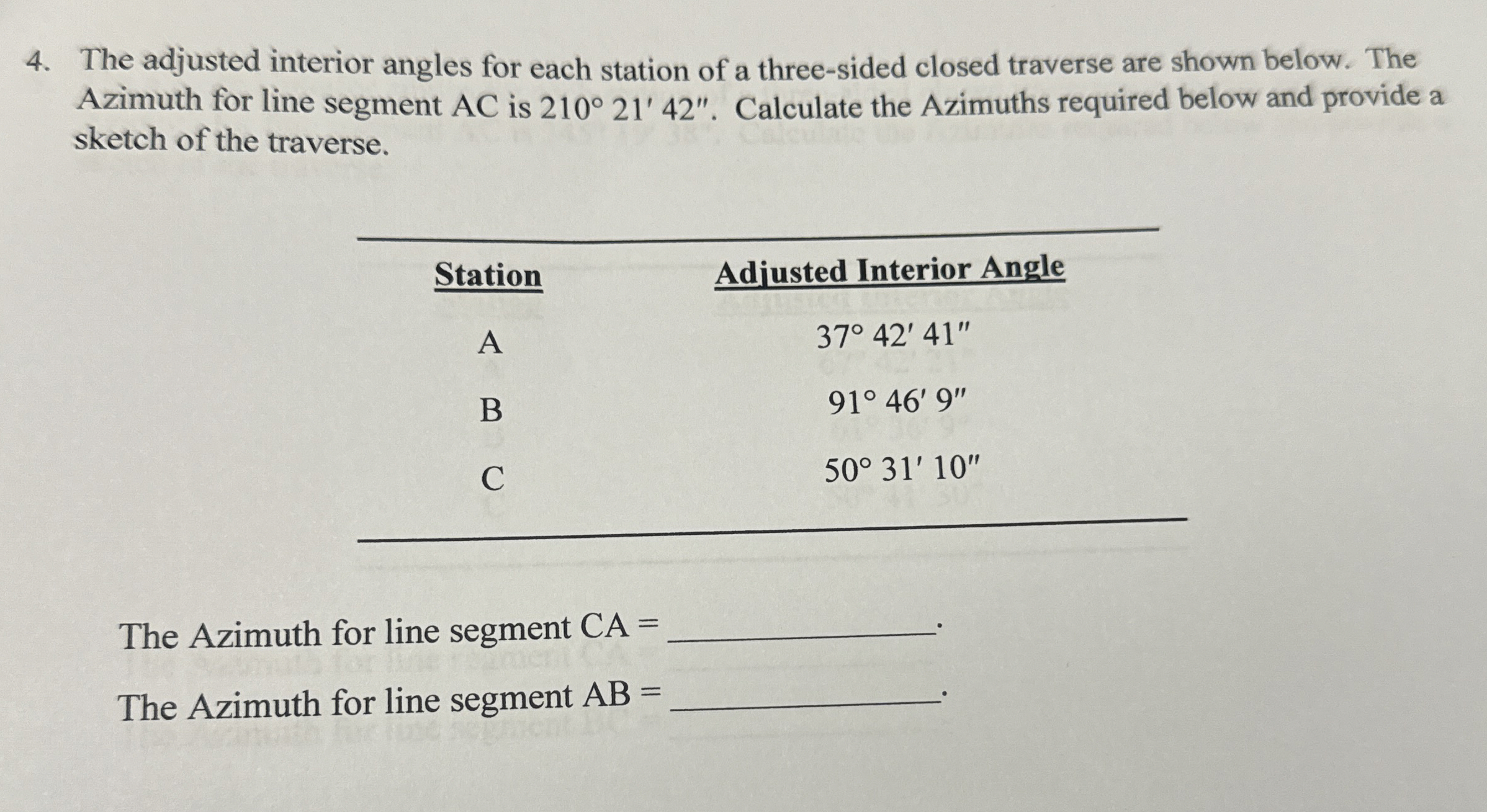 The adjusted interior angles for each station of a | Chegg.com