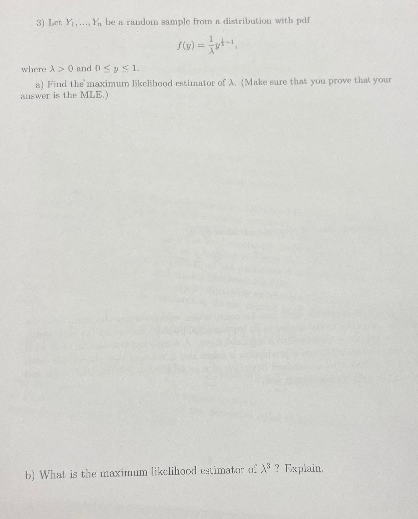 Solved Let Y1,dots,Yn ﻿be a random sample from a | Chegg.com