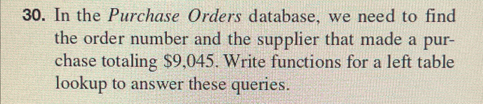 In the Purchase Orders database, we need to find the | Chegg.com