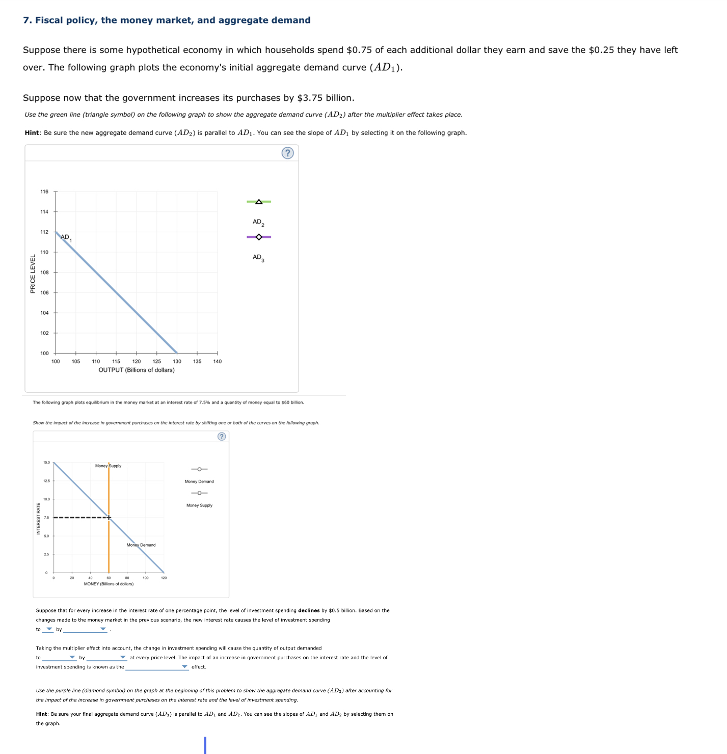 Solved Fiscal policy, the money market, and aggregate | Chegg.com