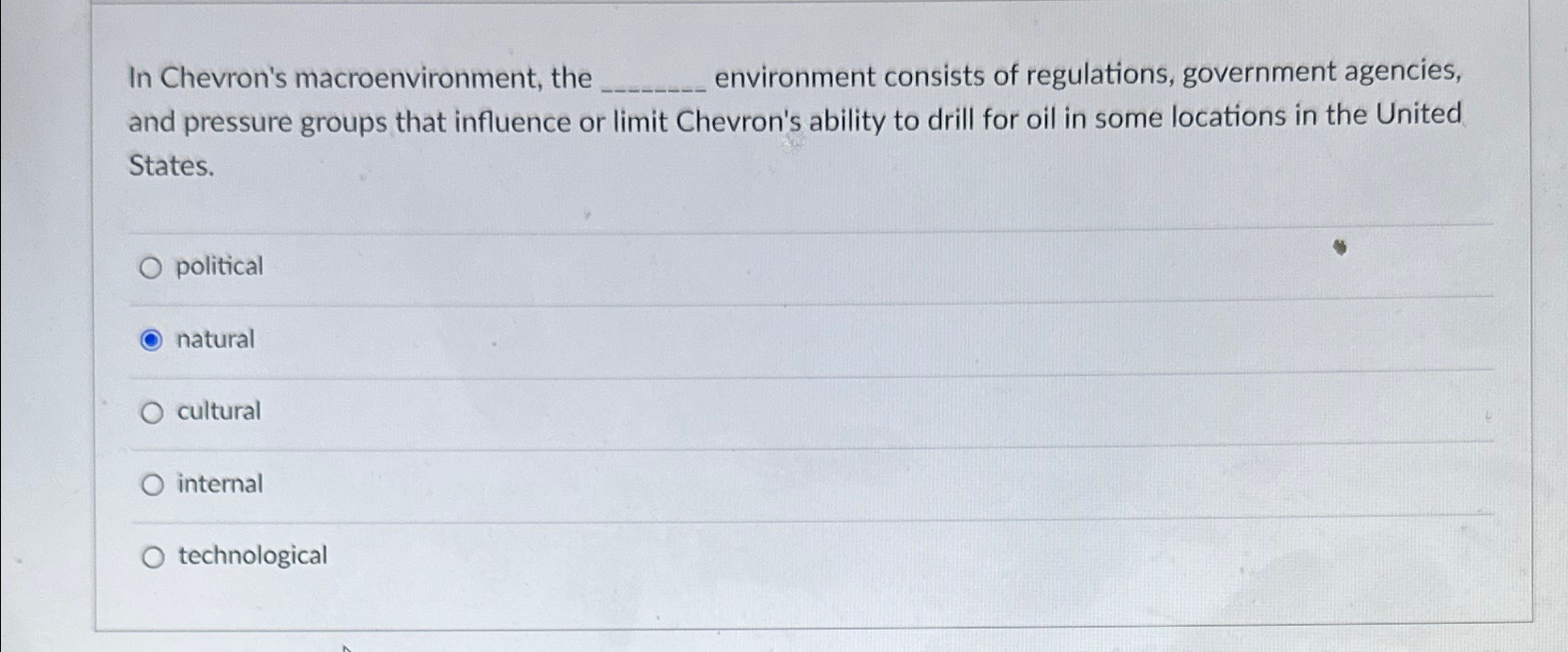 Solved In Chevron's macroenvironment, the environment | Chegg.com