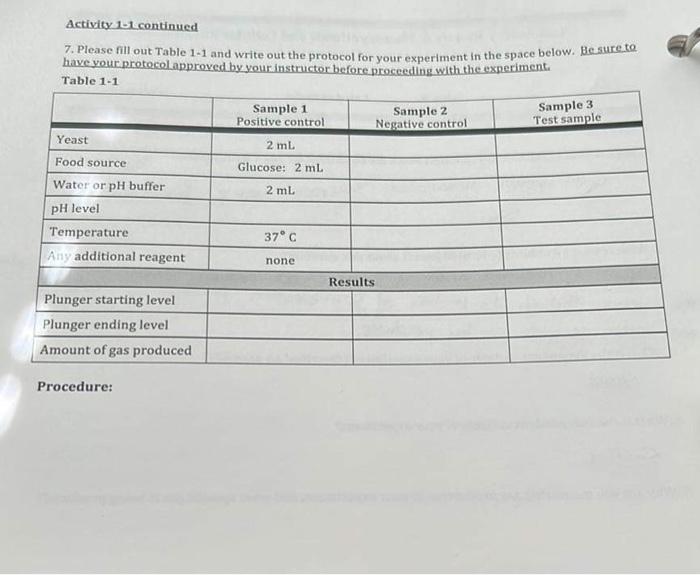 Activity 1-1 continued 7. Please fill out Table 1-1 | Chegg.com