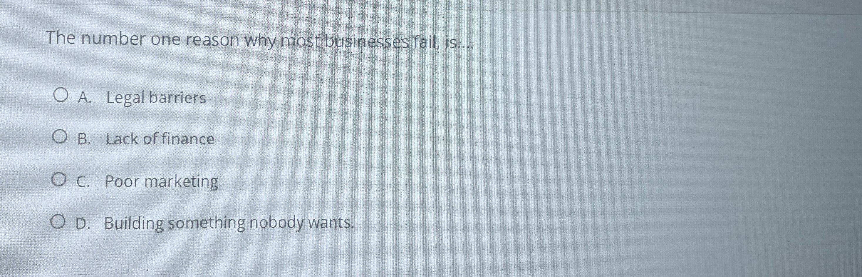 Solved The number one reason why most businesses fail, | Chegg.com