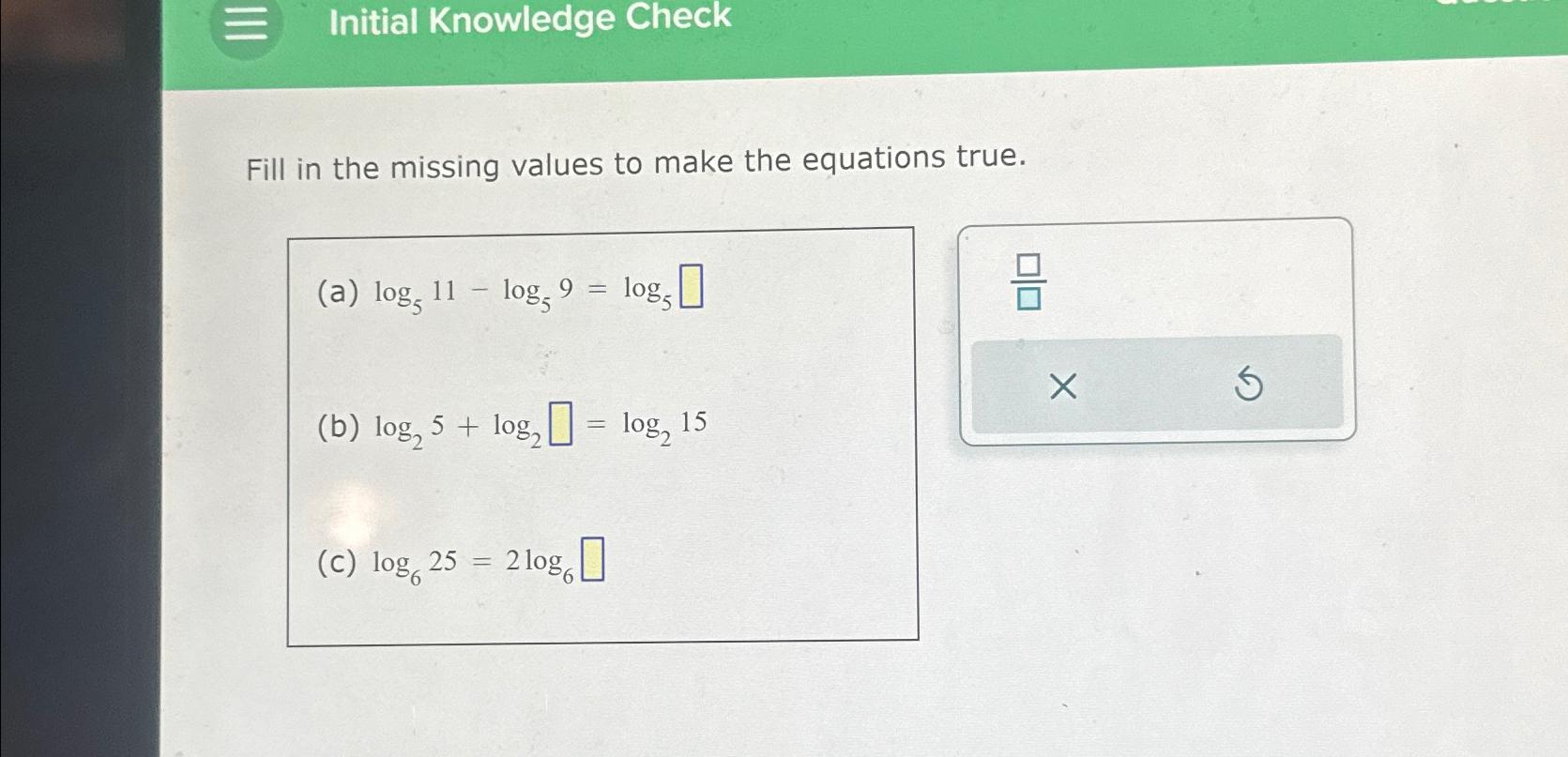 Solved Initial Knowledge CheckFill in the missing values to | Chegg.com