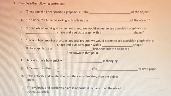 Solved 3. Complete the following sentences: a. "The slope of | Chegg.com