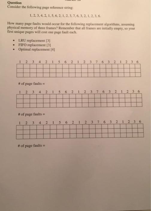Solved Question Consider the following page reference | Chegg.com